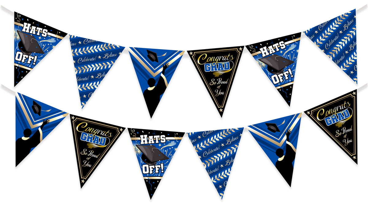 Blue Graduation Banner Pennant - Blue Graduation Party Decorations ...