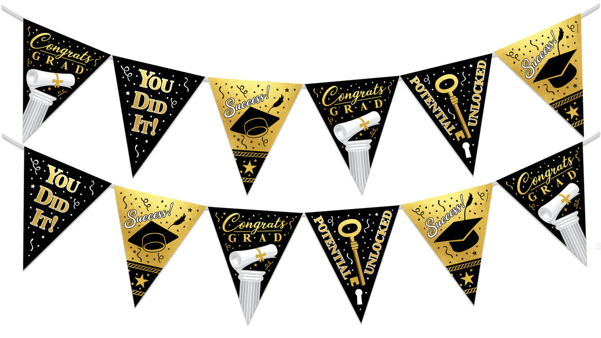Gold Graduation Banner Pennant - Black and Gold Graduation Party Decor ...