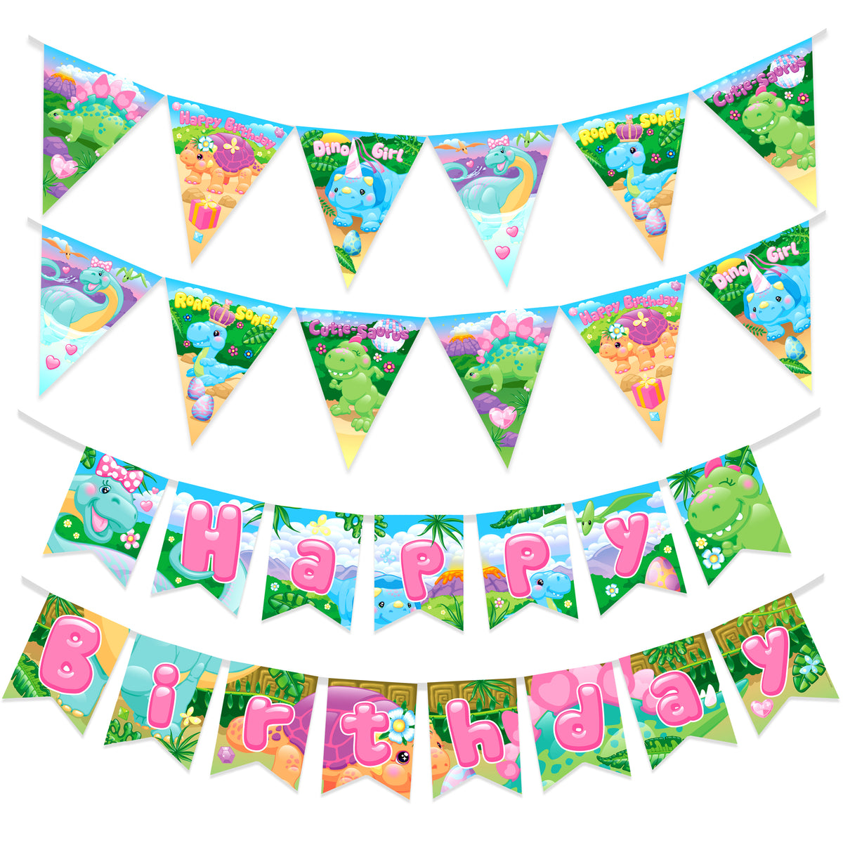 Girl Dinosaur Banner & Pennants Kit - Girl Dinosaur Party Supplies ...