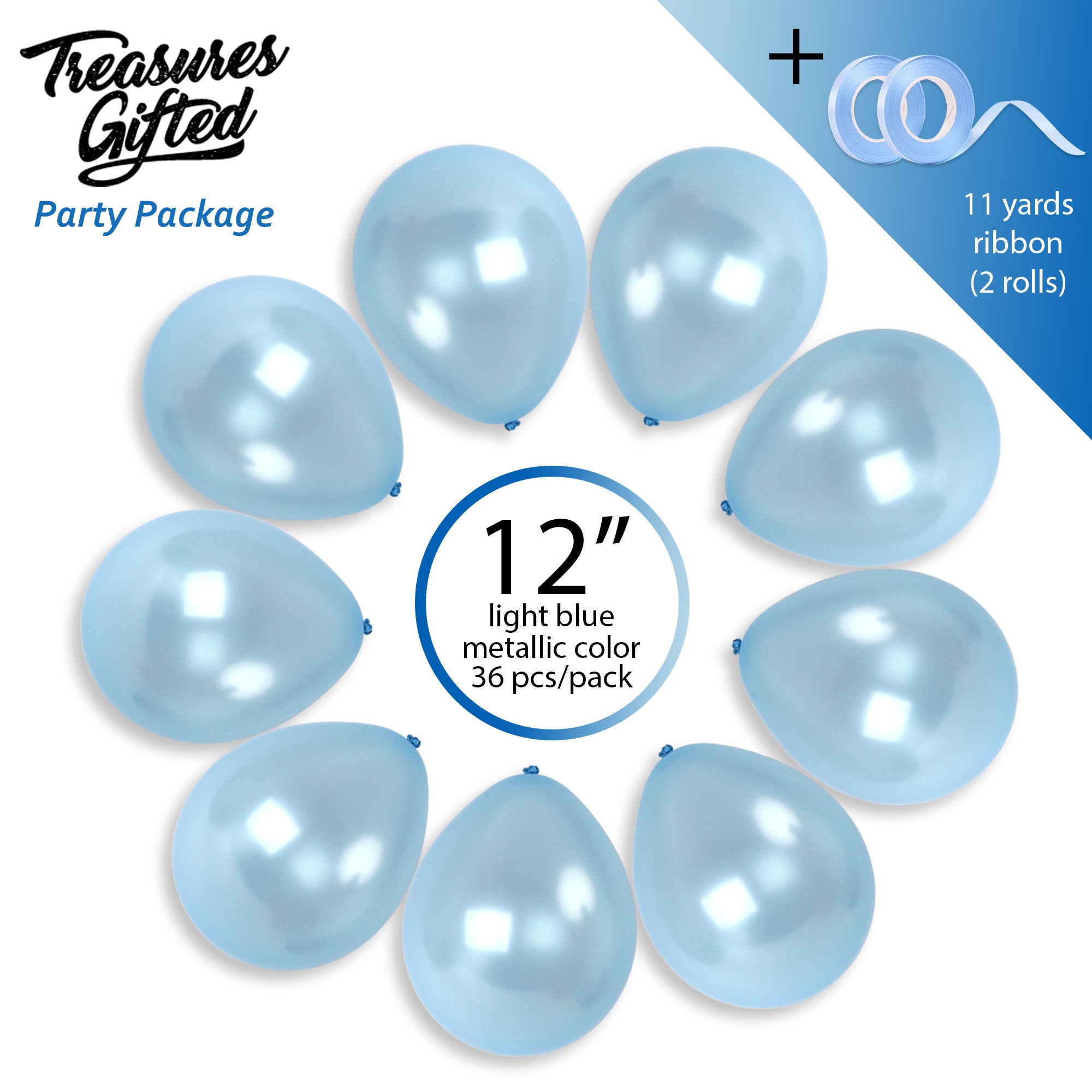 Pearl Powder Blue Balloons - 12 Inch Latex Balloons – Treasures Gifted