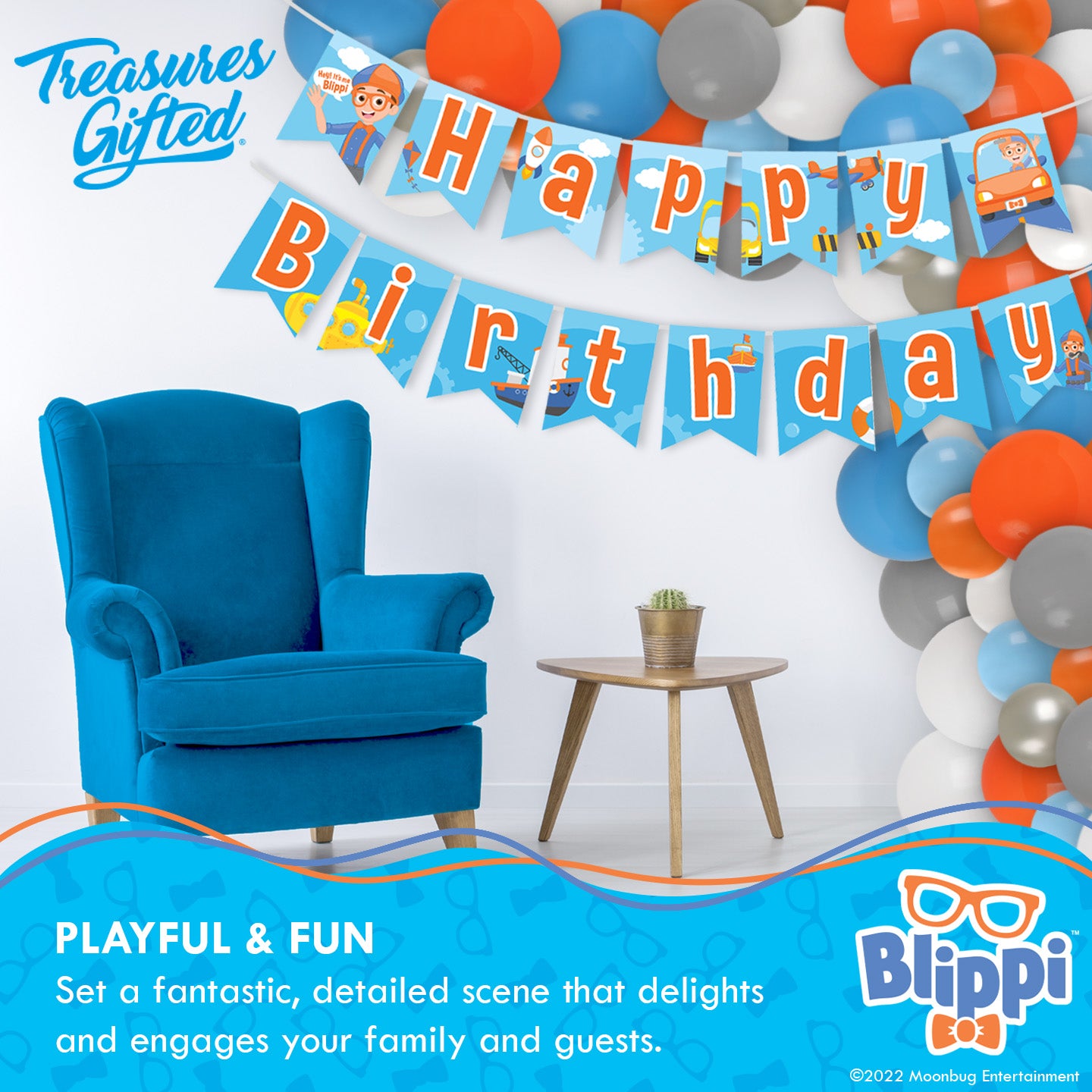Blippi Birthday Banner & Pennants Kit Vehicle - Blippi Party Supplies ...