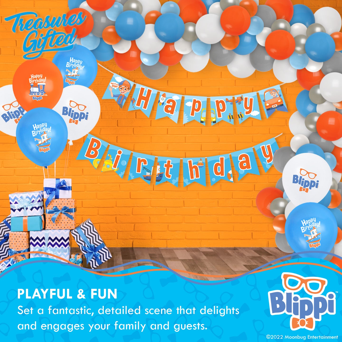 Blippi Birthday Banner & Pennants Kit Vehicle - Blippi Party Supplies ...