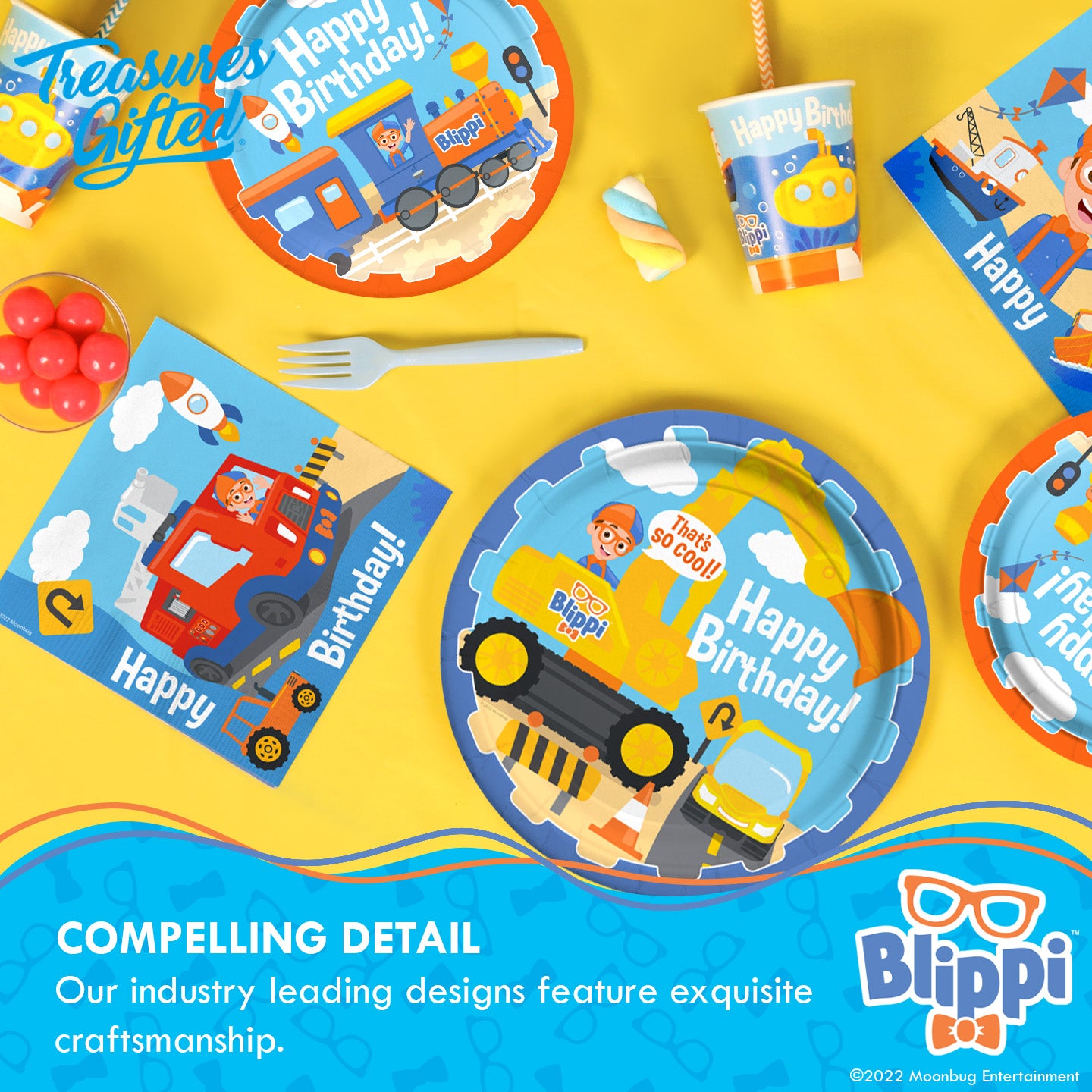 Blippi Vehicle Party Tableware Deluxe Set for 16 Guests – Treasures Gifted