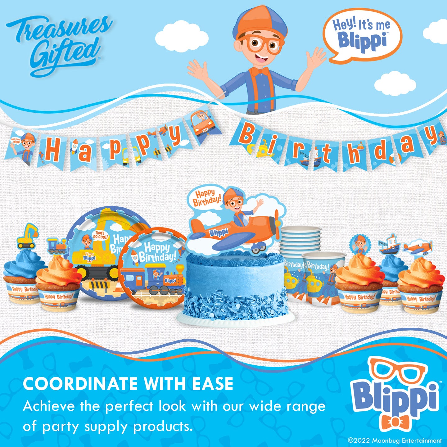 Blippi Birthday Banner & Pennants Kit Vehicle - Blippi Party Supplies ...