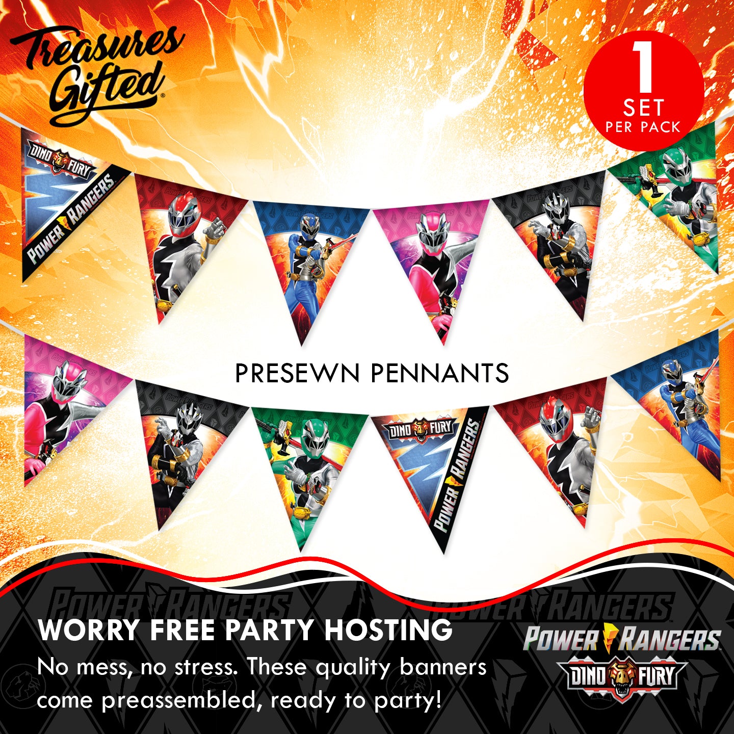 Power Rangers Birthday Banner Pennant - Power Rangers Party Supplies ...