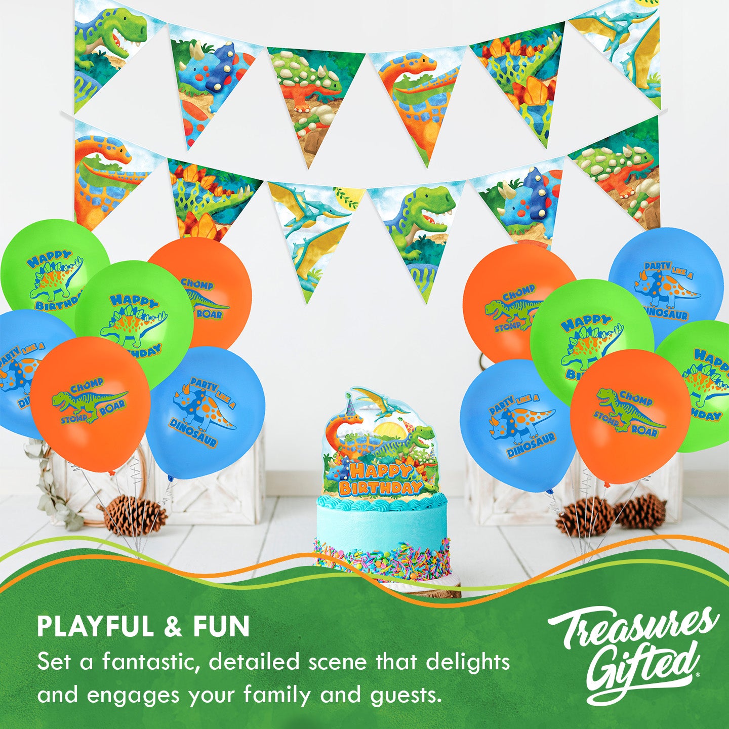 Dinosaur Banner & Pennants Kit - Dinosaur Party Supplies – Treasures Gifted