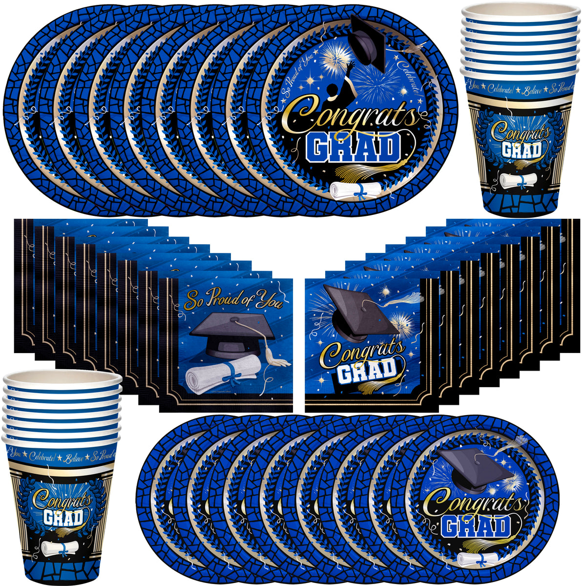Blue Graduation Party Tableware Classic Set for 24 Guests – Treasures ...