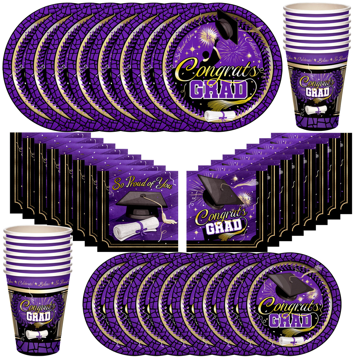 Purple Graduation Party Tableware Classic Set for 24 Guests – Treasures ...