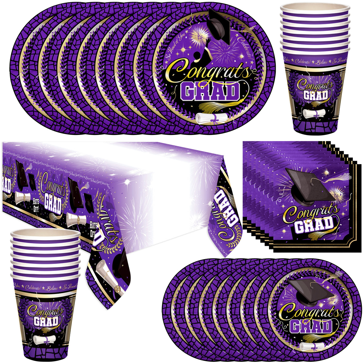 Purple Graduation Party Tableware Deluxe Set for 24 Guests – Treasures ...