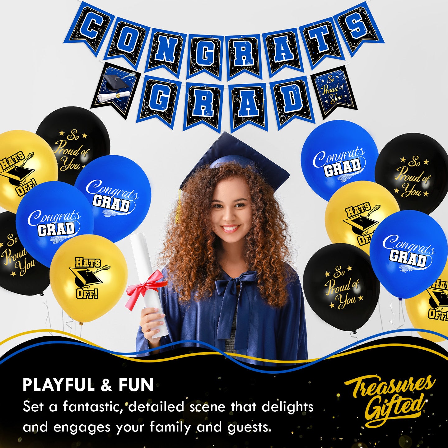 Blue Graduation Banner - Blue Graduation Party Decorations – Treasures ...