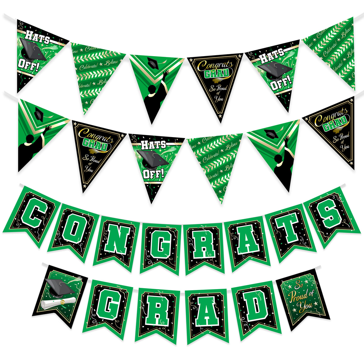 Green Graduation Banner & Pennants Kit - Green Graduation Party Decora ...