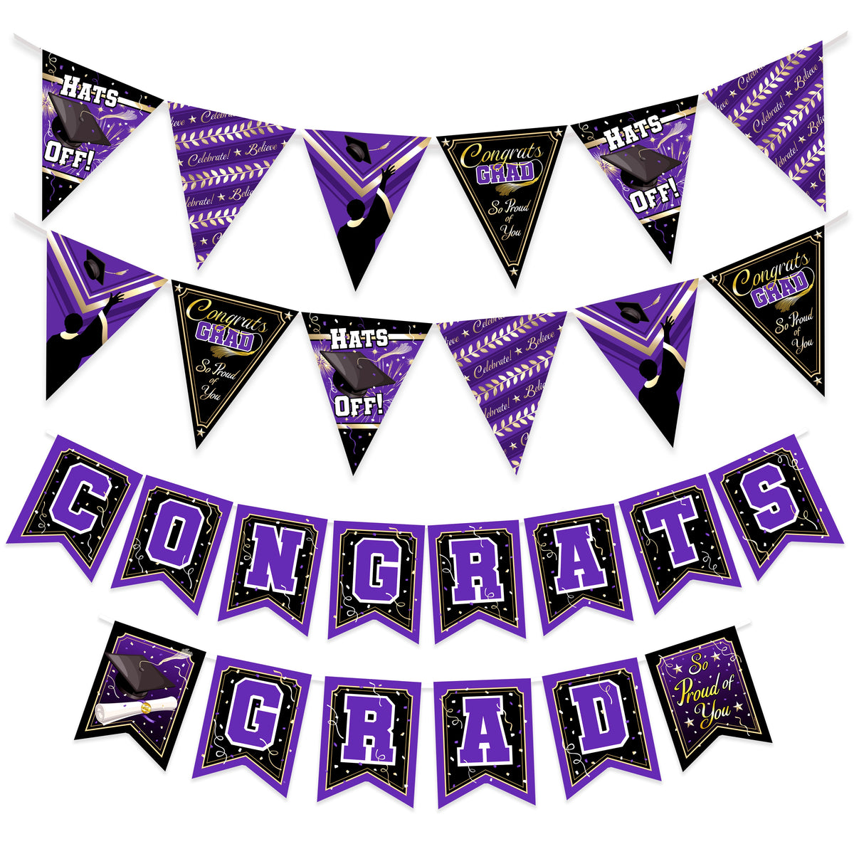 Purple Graduation Banner & Pennants Kit - Purple Graduation Party Deco ...