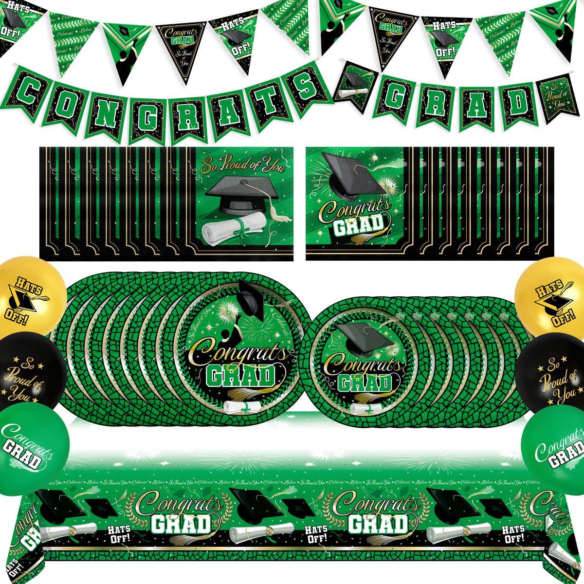 Green Graduation Party Supplies Complete Set for 16 Guests – Treasures ...