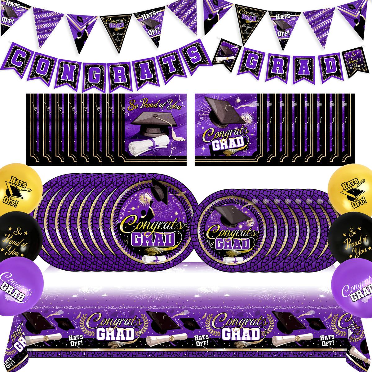 Purple Graduation Party Supplies Complete Set for 24 Guests – Treasures ...