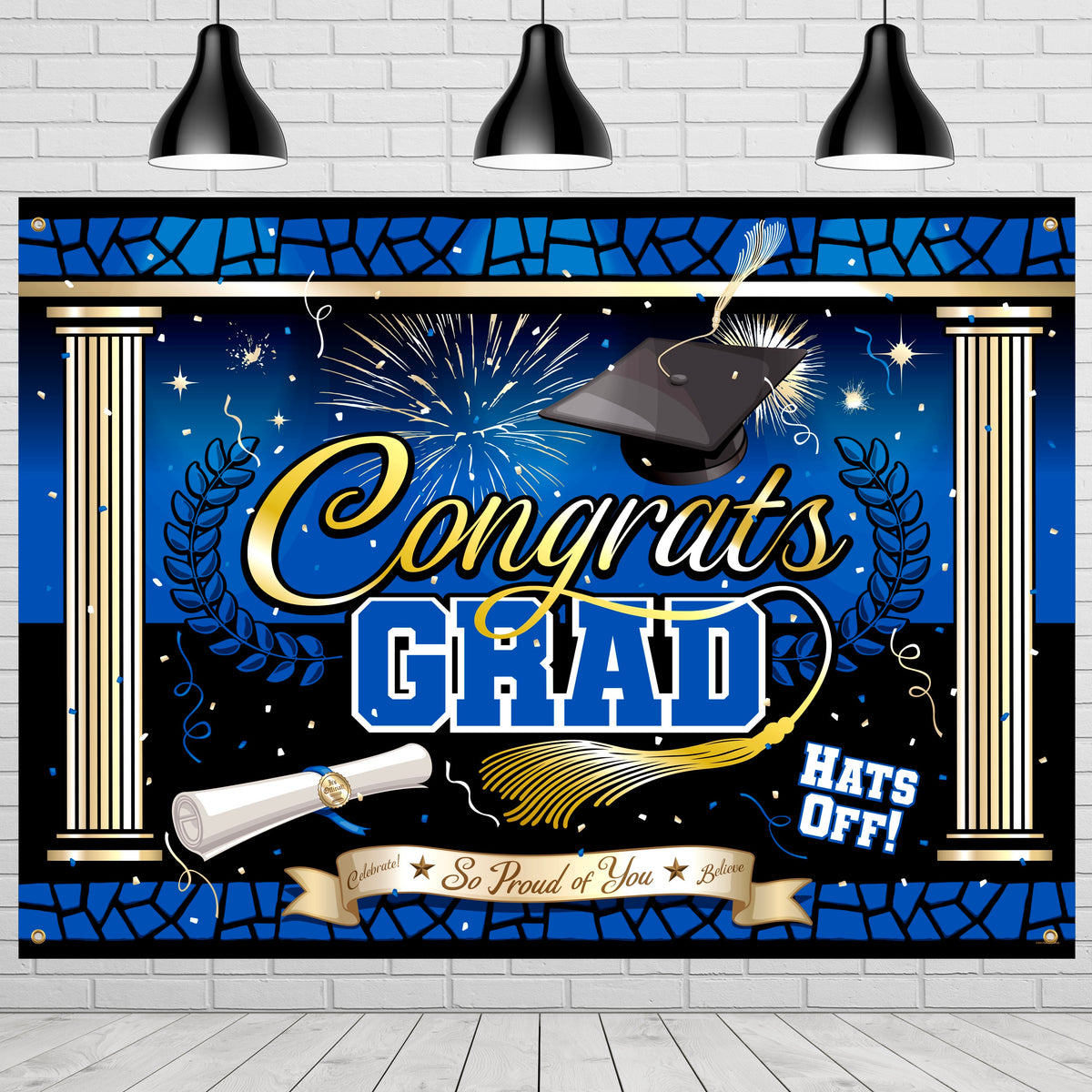 Blue Graduation Backdrop - Blue Graduation Party Supplies – Treasures ...