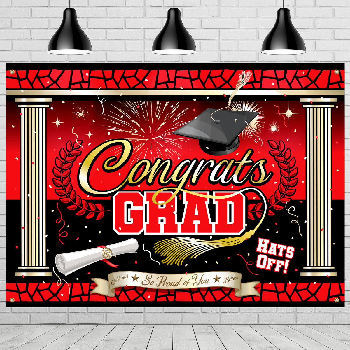 Red Graduation Backdrop - Red Graduation Party Supplies – Treasures Gifted