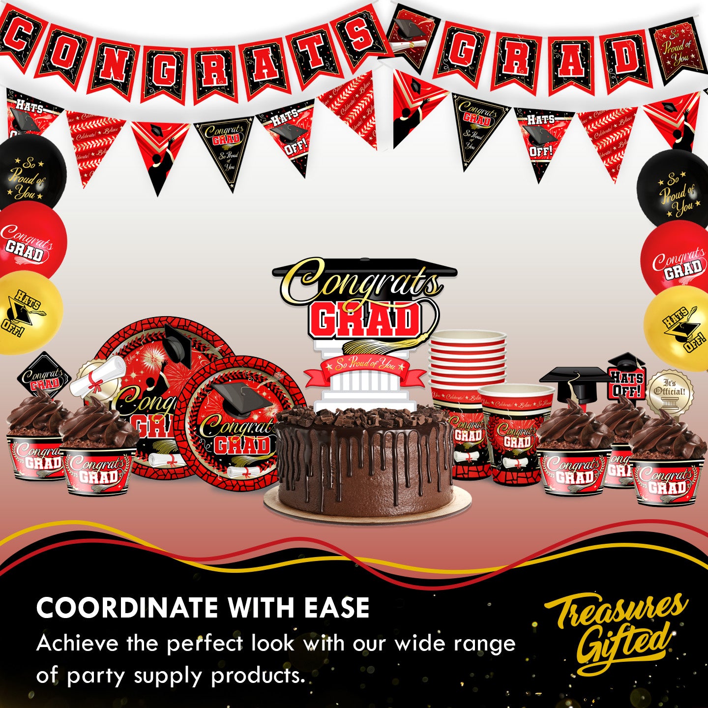 Red Graduation Backdrop - Red Graduation Party Supplies – Treasures Gifted