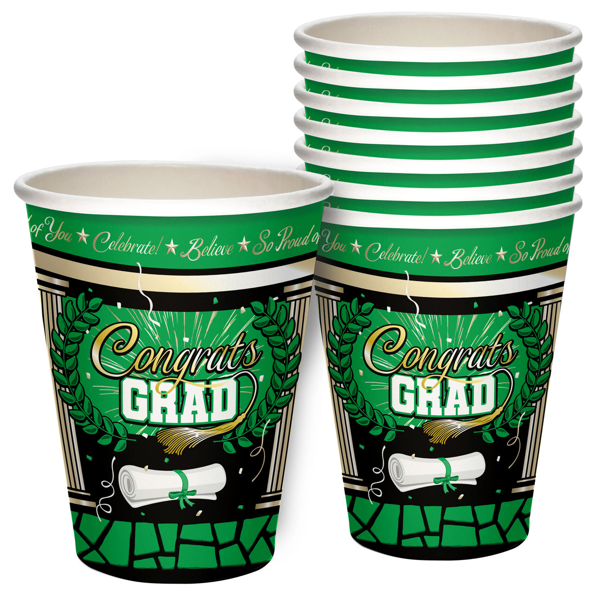 Green Graduation Cups - Green Graduation Party Supplies – Treasures Gifted