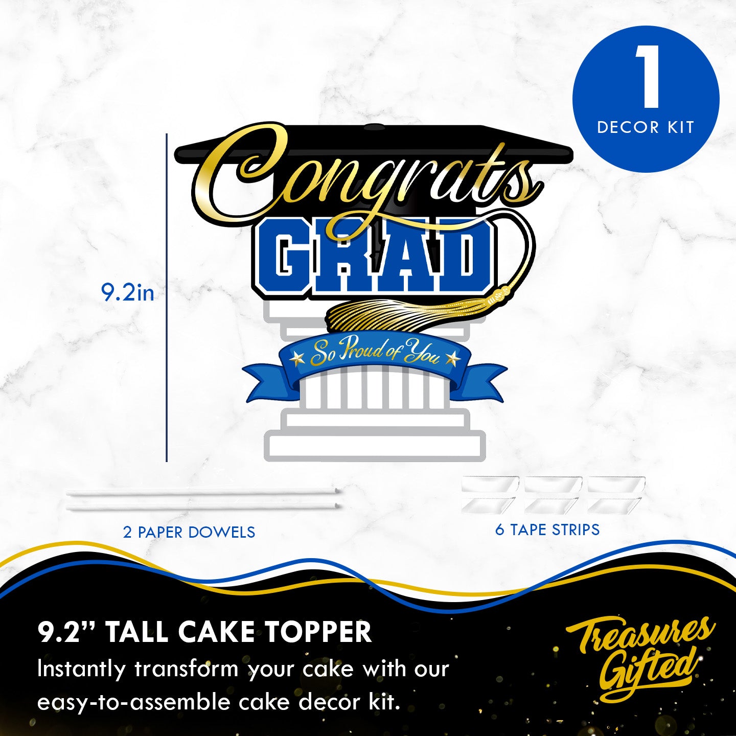 Blue Graduation Cake Topper - Blue Graduation Party Supplies ...