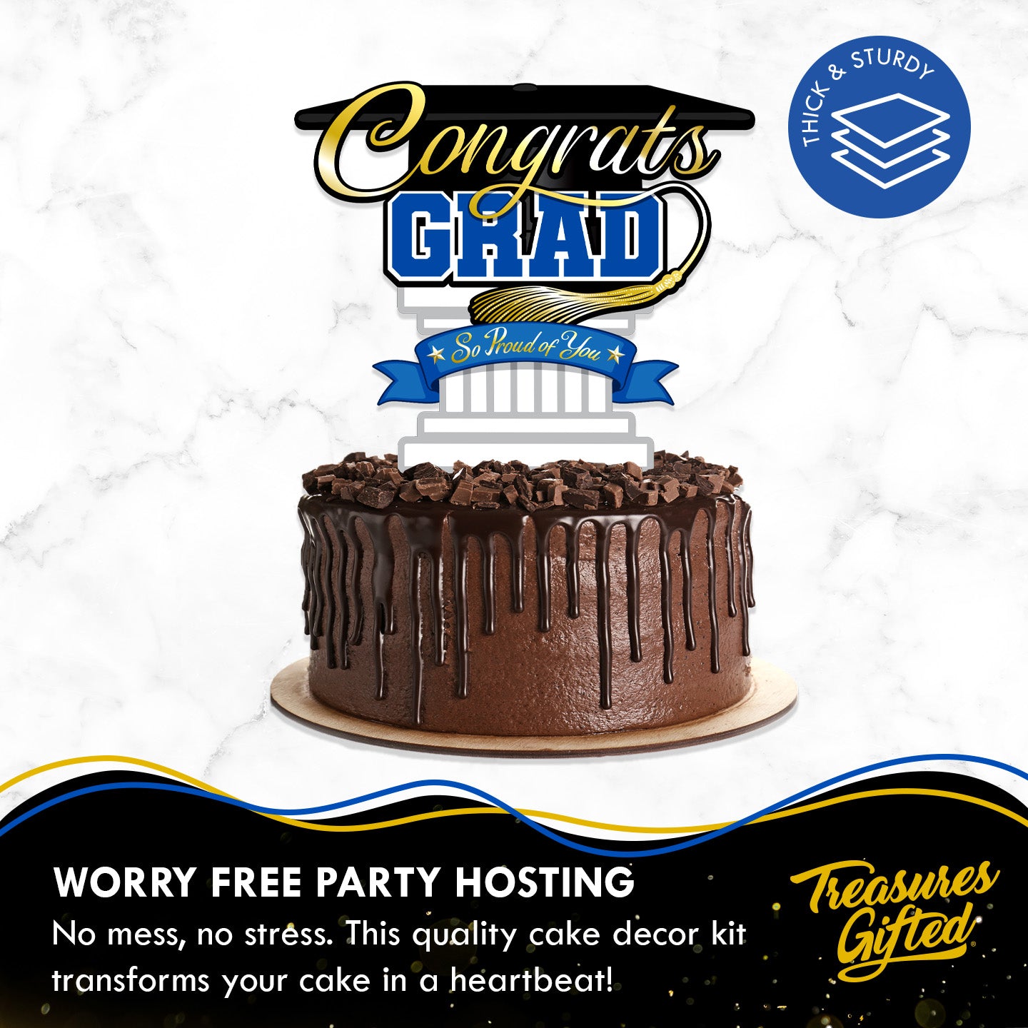 Blue Graduation Cake Topper - Blue Graduation Party Supplies ...