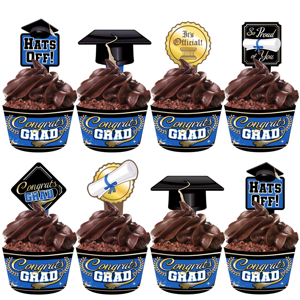 Blue Graduation Cupcake Toppers & Blue Graduation Cupcake Wrappers ...