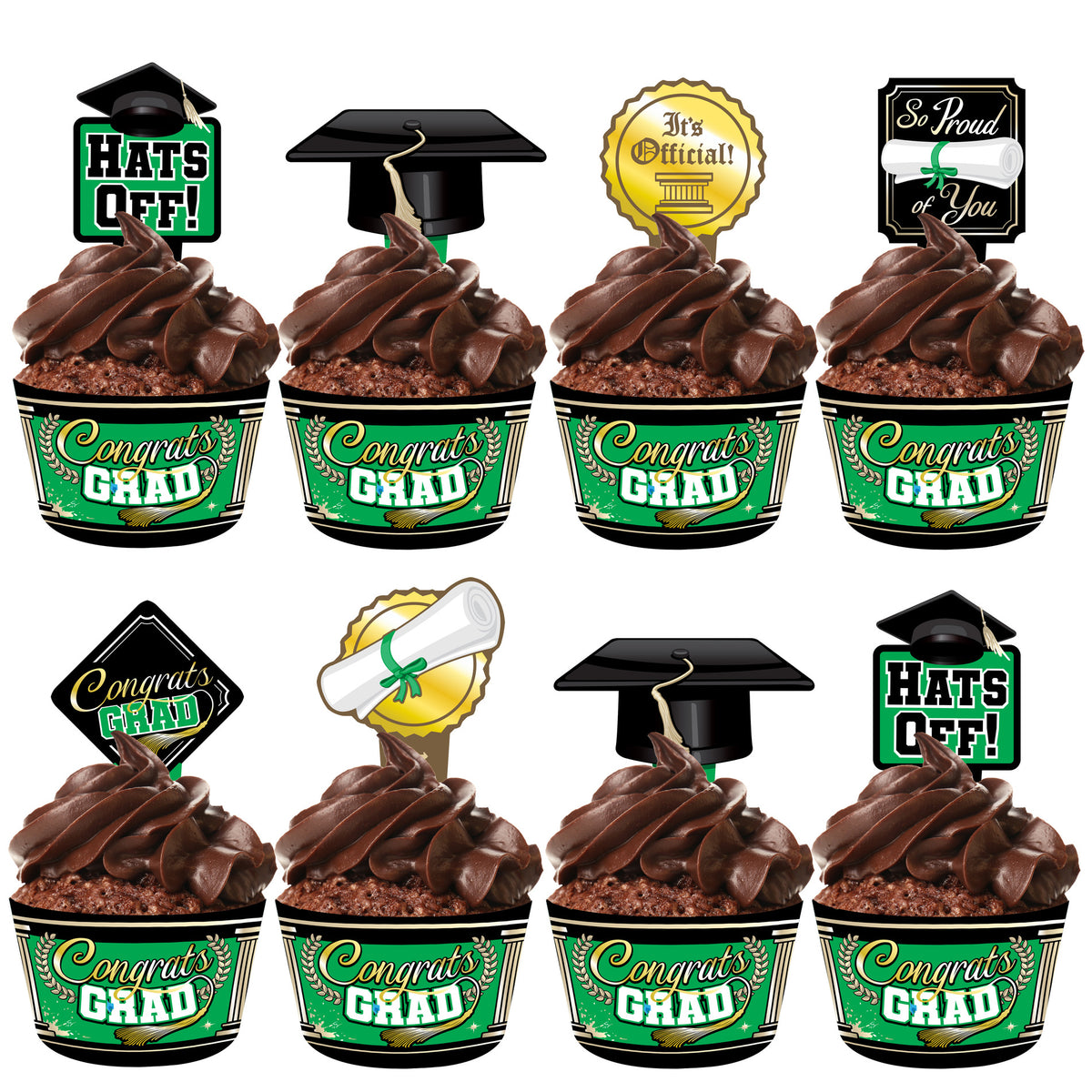 Green Graduation Cupcake Toppers & Green Graduation Cupcake Wrappers ...
