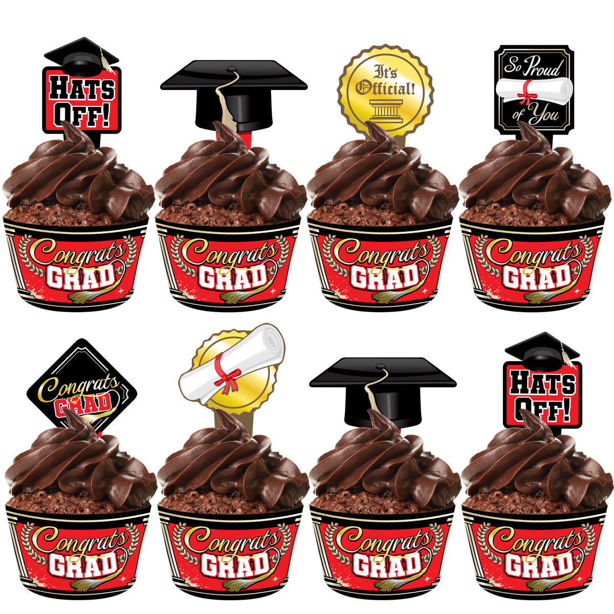 Red Graduation Cupcake Toppers & Red Graduation Cupcake Wrappers ...