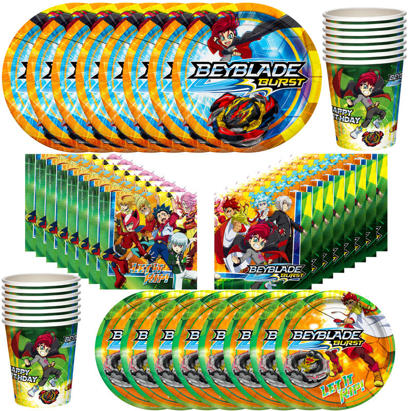 BEYBLADE Birthday Party Supplies Tableware Classic Set for 24 Guests ...