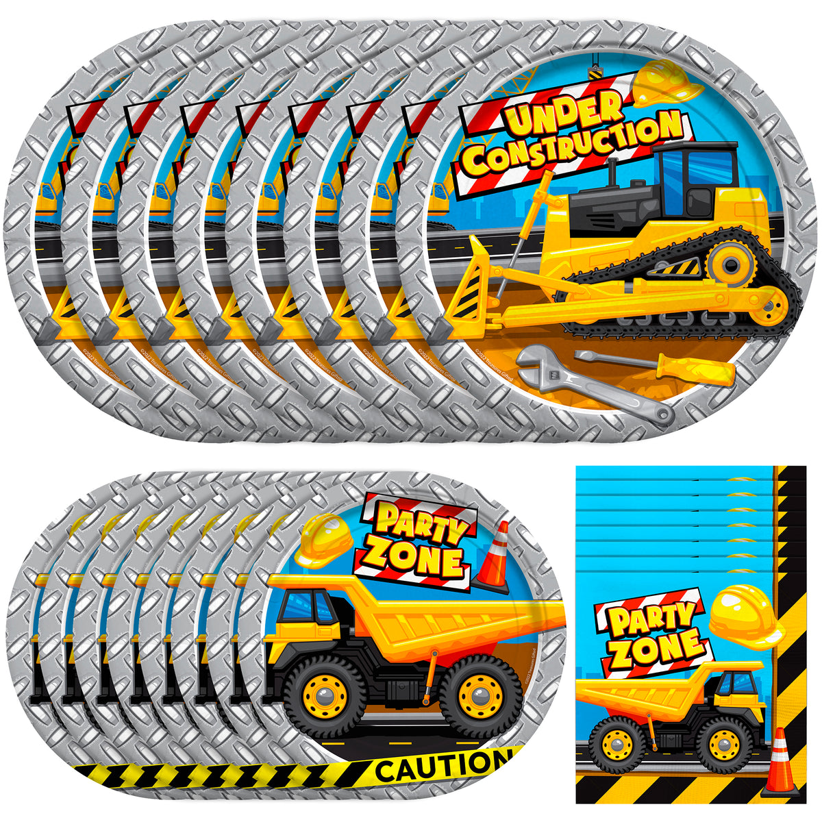 Construction Party Supplies Tableware Starter Set for 16 Guests ...