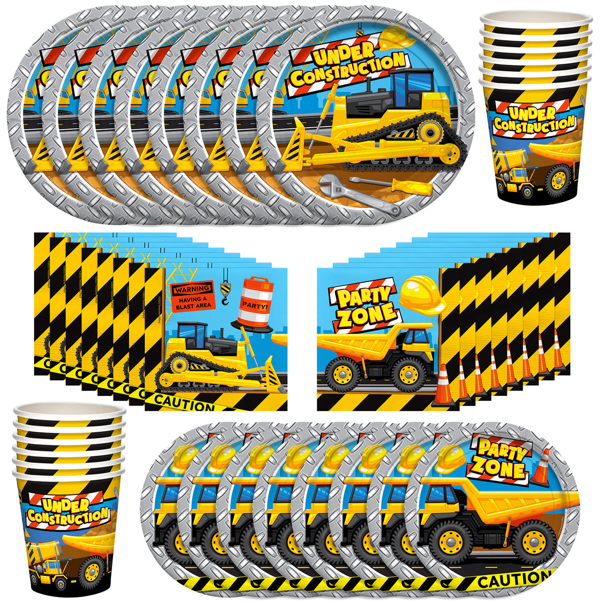 Construction Party Supplies Tableware Classic Set for 24 Guests ...