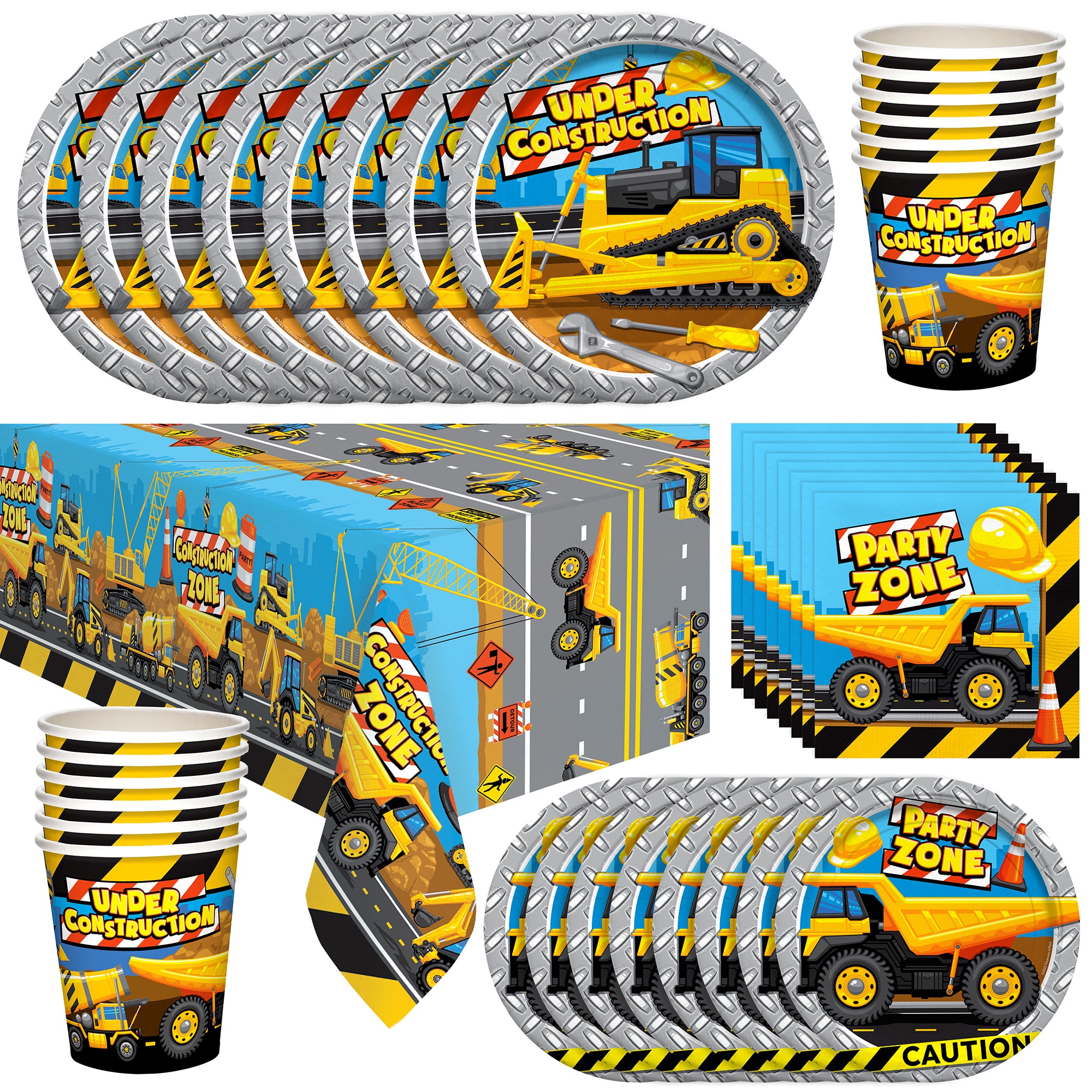 Construction Party Supplies Tableware Deluxe Set for 24 Guests ...